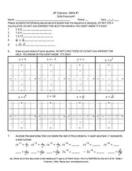 AP Calculus Skills Practice 1 By Edwin Galan TPT