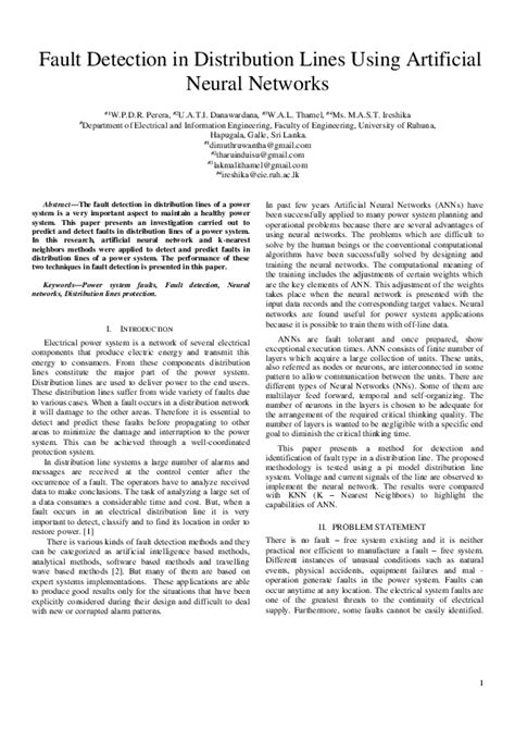 Pdf Fault Detection In Distribution Lines Using Artificial Neural Networks