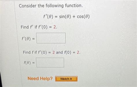 solved consider the following function f′′ θ sin θ cos θ