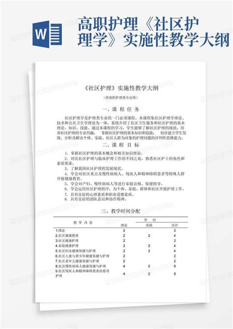 高职护理《社区护理学》实施性教学大纲word模板下载编号qarmrprp熊猫办公