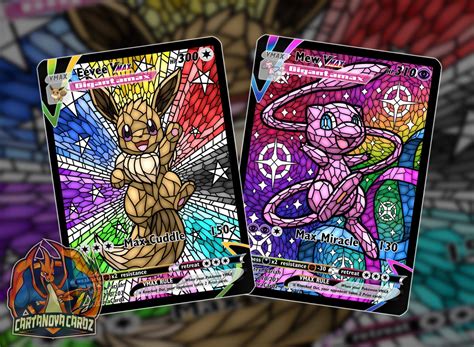 Eevee And Mew Vmax Custom Pokemon Card Top Quality Mosaic Style Set X2
