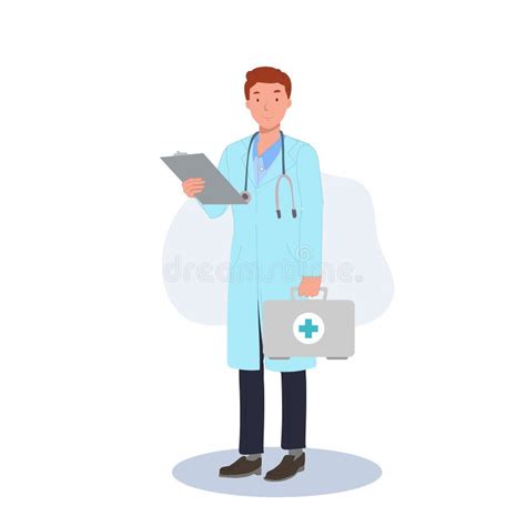 Doctor With First Aid Kit And Clipboard In Hands Male Characters Work