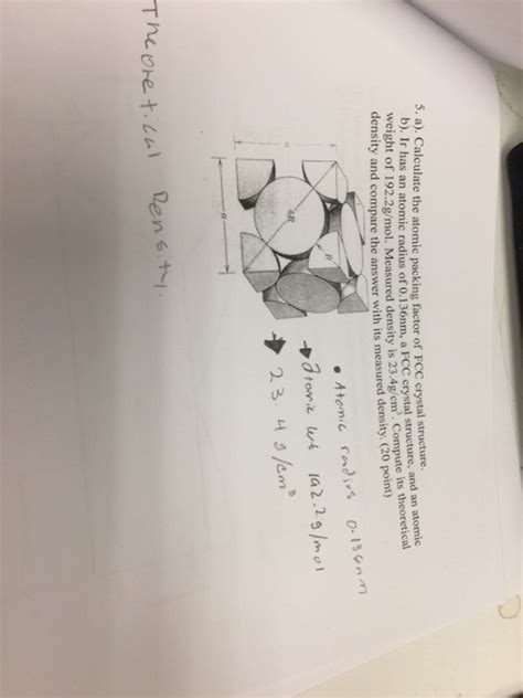 Solved っ 5 A Calculate The Atomic Packing Factor Of Fcc