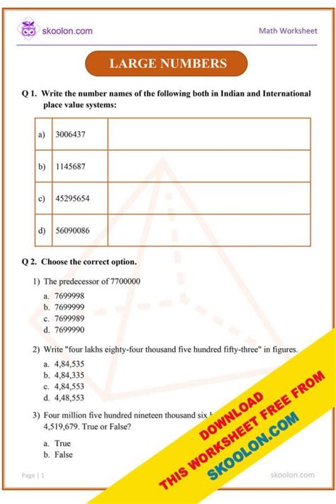 Large Numbers Worksheet For Class 5 Skoolon
