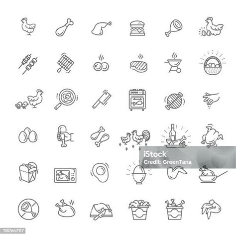 Стокова ілюстрація Простий Набір Курячого Мяса Повязані Векторні Іконки Лінії — Завантажте