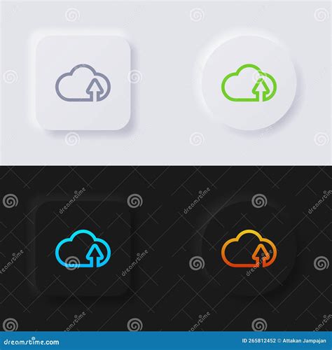 Cloud Upload Icon Set Multicolor Neumorphism Button Soft UI Design Stock Vector Illustration