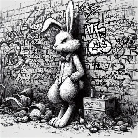 Graffiti Style Rabbit With Street Background Stock Illustration