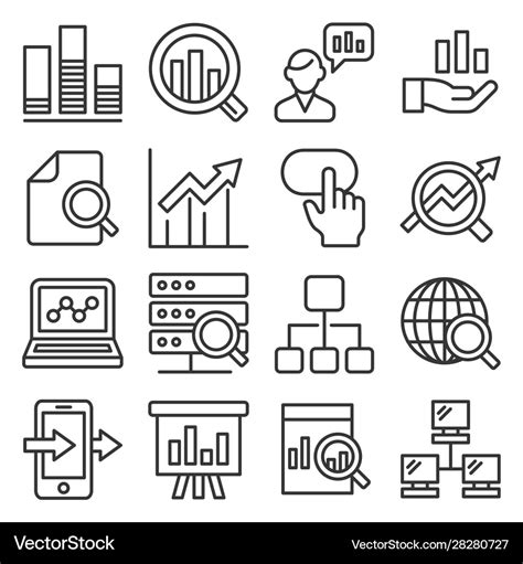 Data Analysis Icon Set Line Style Royalty Free Vector