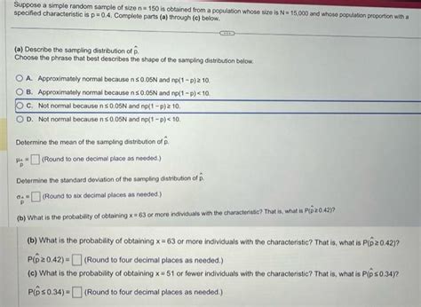 solved suppose a simple random sample of size n 150 is