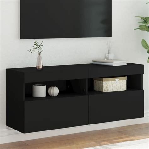 Drfeify Meuble TV mural avec lumières LED noir 100x30x40 cm 111640