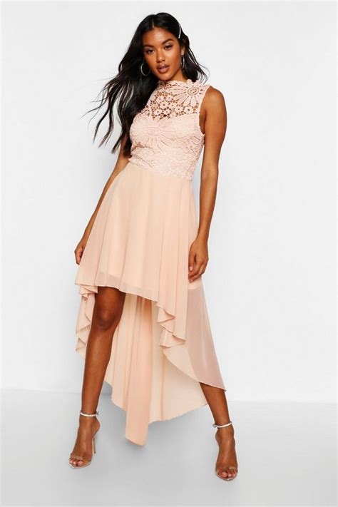 Dip Hem Dress With Boutique Lace Top Boohoo Uk