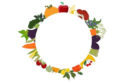 Moldura Branca Redonda Legumes E Frutas Vetor Premium