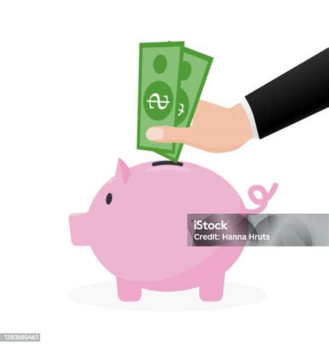 비용 개념을 절약 할 수 있습니다 돼지 저금통과 손으로 달러로 손을 잡습니다 돈을 절약 만화 이미지 선 벡터입니다 3차원 형태에