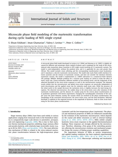 Pdf Microscale Phase Field Modeling Of The Martensitic Transformation During Cyclic Loading Of