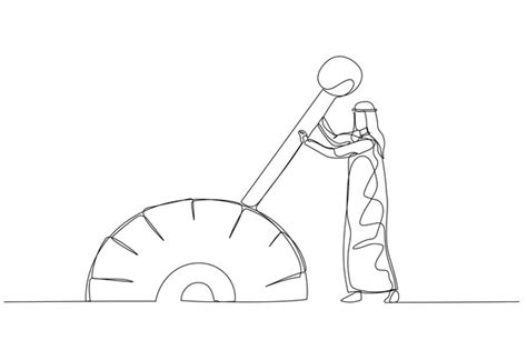 아랍 남자 변경 전송 노브의 그림은 비즈니스를 다음 단계로 만듭니다 단일 연속 라인 아트 스타일 프리미엄 벡터