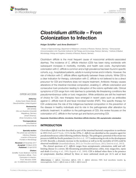 Pdf Clostridium Difficile From Colonization To Infection