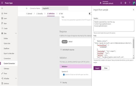 custom connector to connect graph api in powerapps