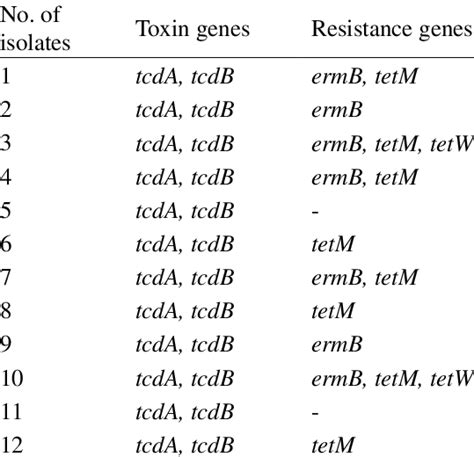Toxin Genes And Resistance Genes Of C Difficile Isolates Download Scientific Diagram