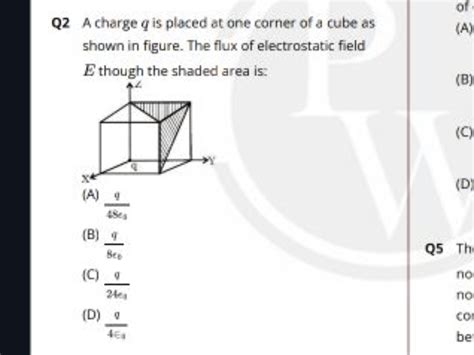 Q2 A Charge Q Is Placed At One Corner Of A Cube As Shown In Figure The F