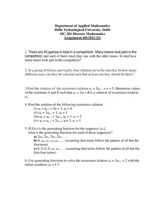 Discrete Mathematics Assignment Department Of Applied Mathematics Delhi Technological Studocu