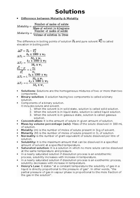 Chapter 2 Chemistry Class 12 Formula Sheet Difference Between