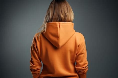Premium Photo Woman In Orange Hoodie On White Background Back View Mockup
