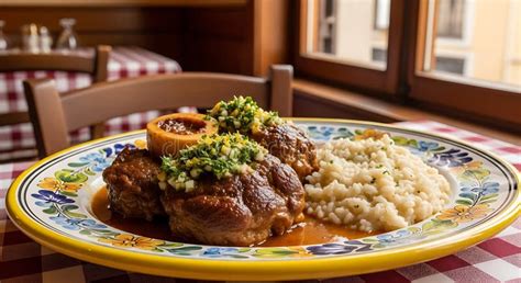 Close Up Of Osso Buco Dish With Risotto And Gremolata On A Floral
