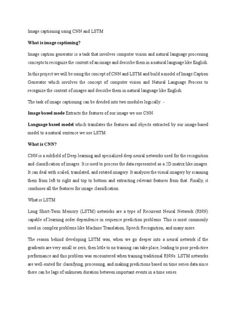 Image Captioning Using Cnn And Lstm Pdf Deep Learning Machine Learning