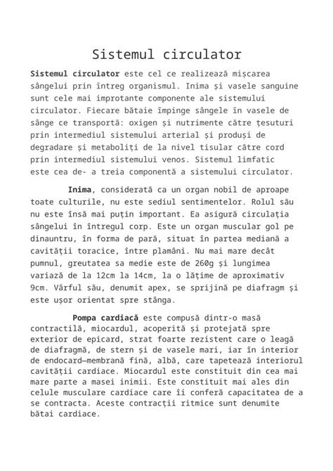 Docx Sistemul Circulator Biologie Dokumentips