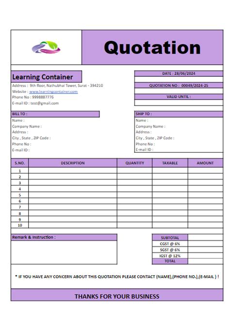50 Professional Quotation Template In Excel Free Download