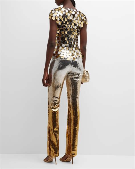 Rabanne Mutli Color Sequin Cap Sleeve Top Neiman Marcus