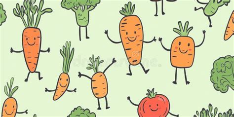 Playful Vegetables Dancing In A Cheerful Pattern Illustration Stock