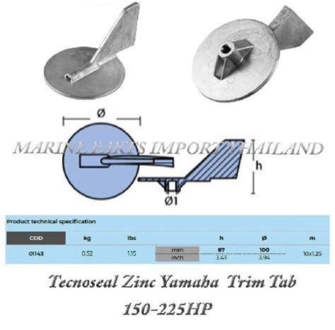Tecnoseal Zinc Yamaha Trim Tab Anode 150 225hp
