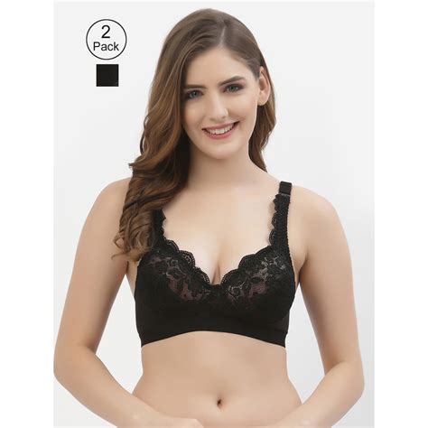 Buy Floret Women Full Coverage Non Padded Bra Black Pack Of 2 Online