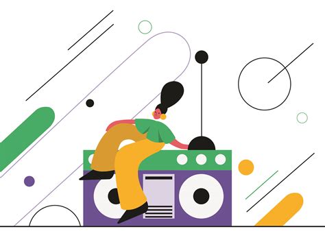 Иллюстрация девушка с магнитофоном в стиле 2d