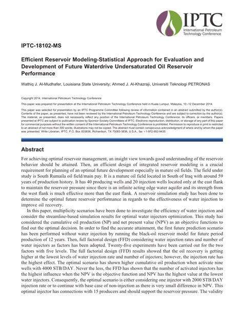 PDF Efficient Reservoir Modeling Statistical Approach For Evaluation And Development Of Future