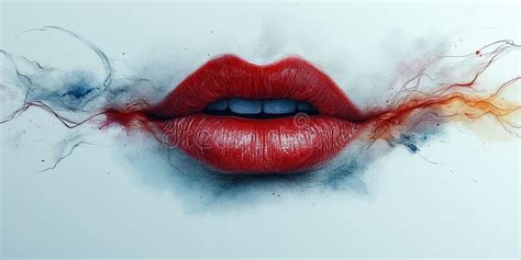 An Image Of Red Lips Blowing A Kiss In The Air On A White Background