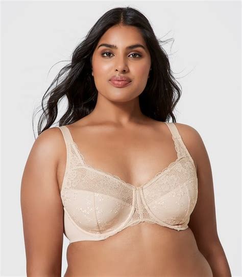 Fuller Figure Embroidered Lace Underwire Bra Taupe Brown Target
