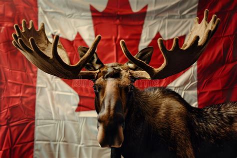 Moose In Front Of A Canadian Flag Stock Illustration Illustration Of Canadian Mammal 322747532