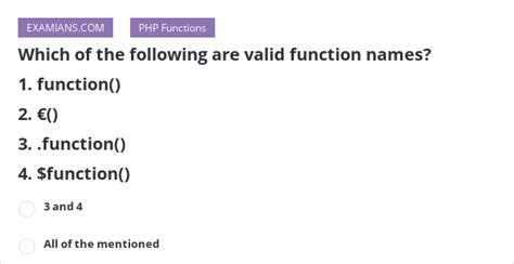 Which Of The Following Are Valid Function Names 1 Function 2 € 3