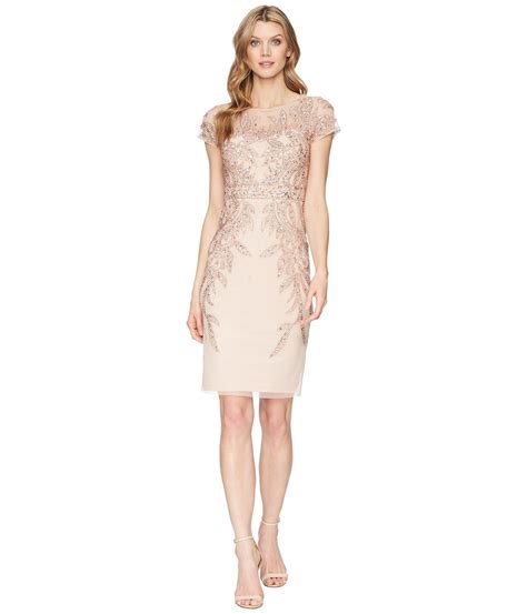 Lyst Adrianna Papell Short Sleeve Beaded Cocktail Dress In Pink