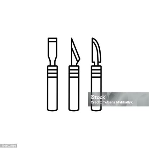手工切割機的黑白向量圖鋒利的手術刀或愛好刀具的線條圖示雕刻和剪貼簿的工具 雕塑在白色背景下隔離向量圖形及更多小刀圖片 Istock