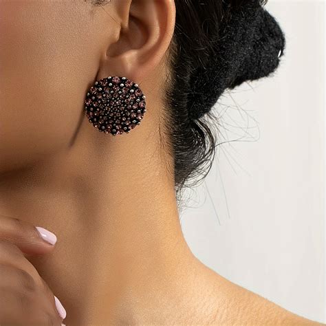 실버 도금된 럭셔리 보헤미안 레트로 웨스턴 디자인 라운드 드럼 귀걸이 풀 라인스톤 인레이드 과장된 스테이트먼트 귀걸이 빈티지 스타일 럭셔리 주얼리 여성용 더 많이