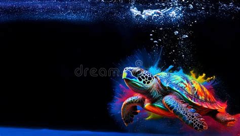 An Artistic Concept Sketch Of A Colourful Turtle In Water Stock