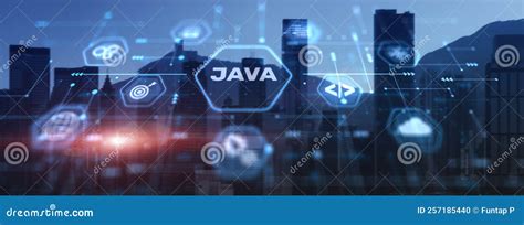 Java Programming Language Application Concept On City Background Stock
