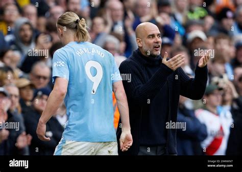 Manchester Citys Erling Haaland Reacts To Manager Pep Guardiola After