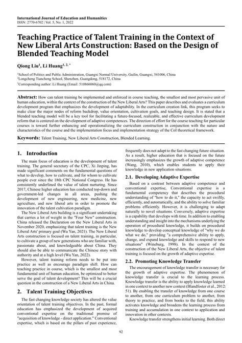 Pdf Teaching Practice Of Talent Training In The Context Of New Liberal Arts Construction