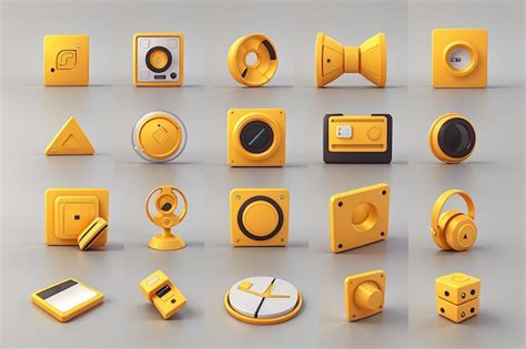 premium photo yellow ui icon set 3d rendering