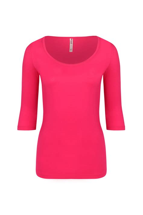 Hot Pink Roundscoop Neck Top With 34 Sleeves Loveit