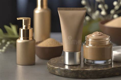 Cosmetic Products On Table Beauty Treatment Concept Stock Illustration